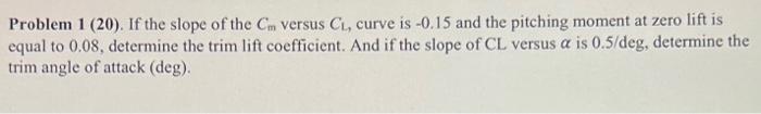 Solved If the slope of the Cm versus Cl, curve is -0.15 and | Chegg.com