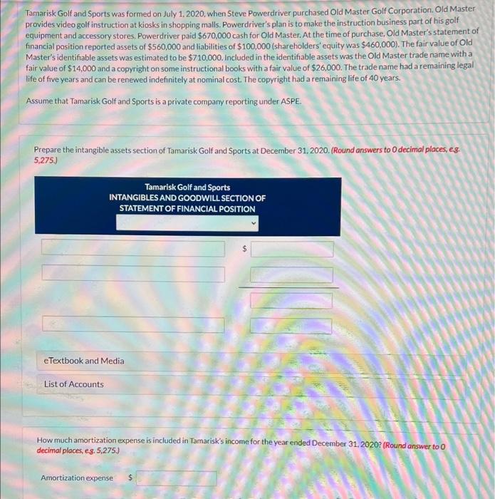 Solved Tamarisk Golf and Sports was formed on July 1, 2020, | Chegg.com