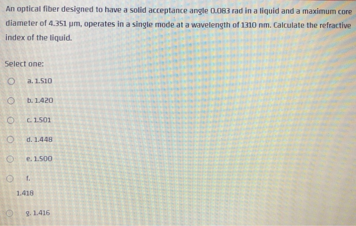 Solved An optical fiber designed to have a solid acceptance | Chegg.com