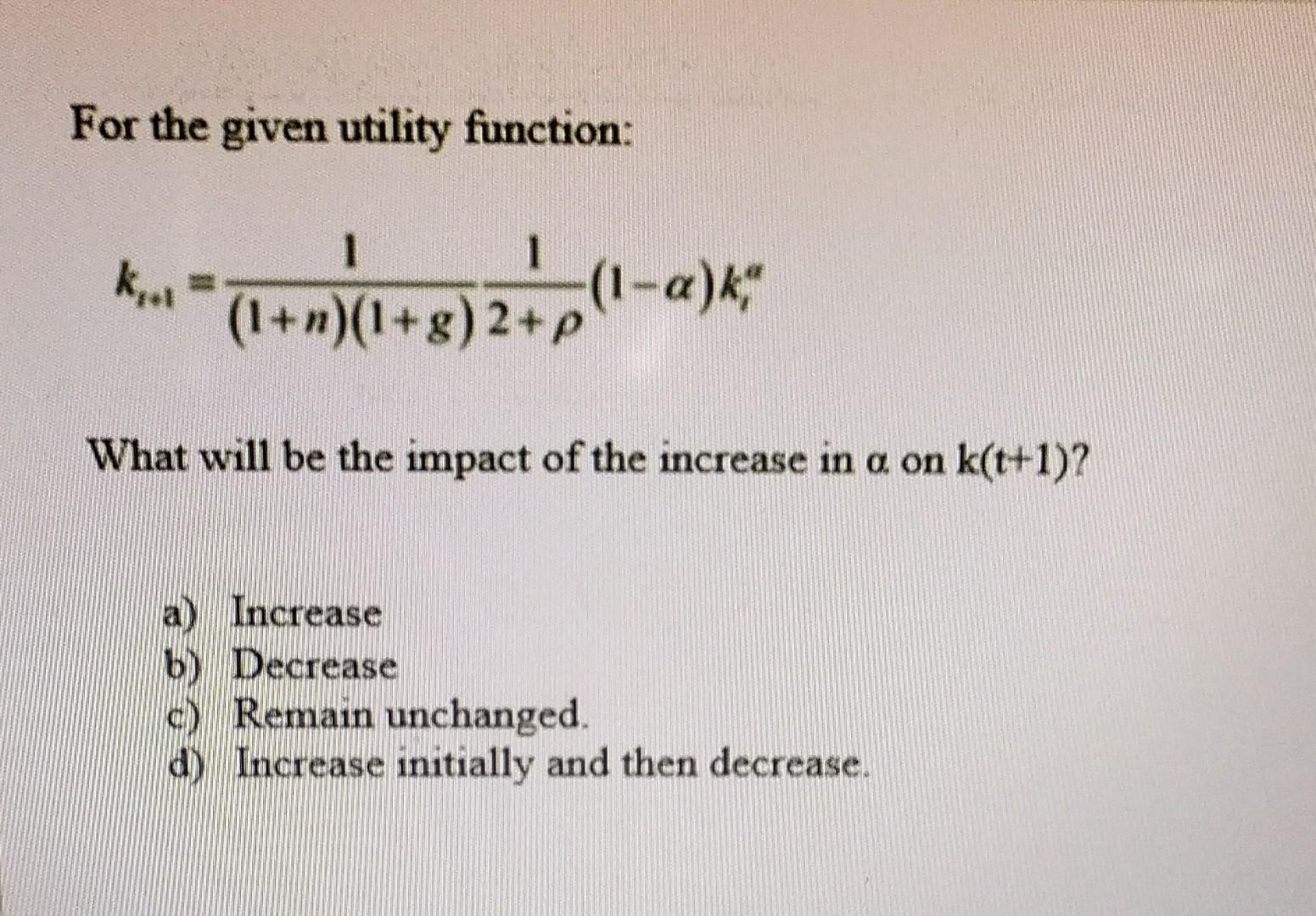 Solved For the given utility function: | Chegg.com