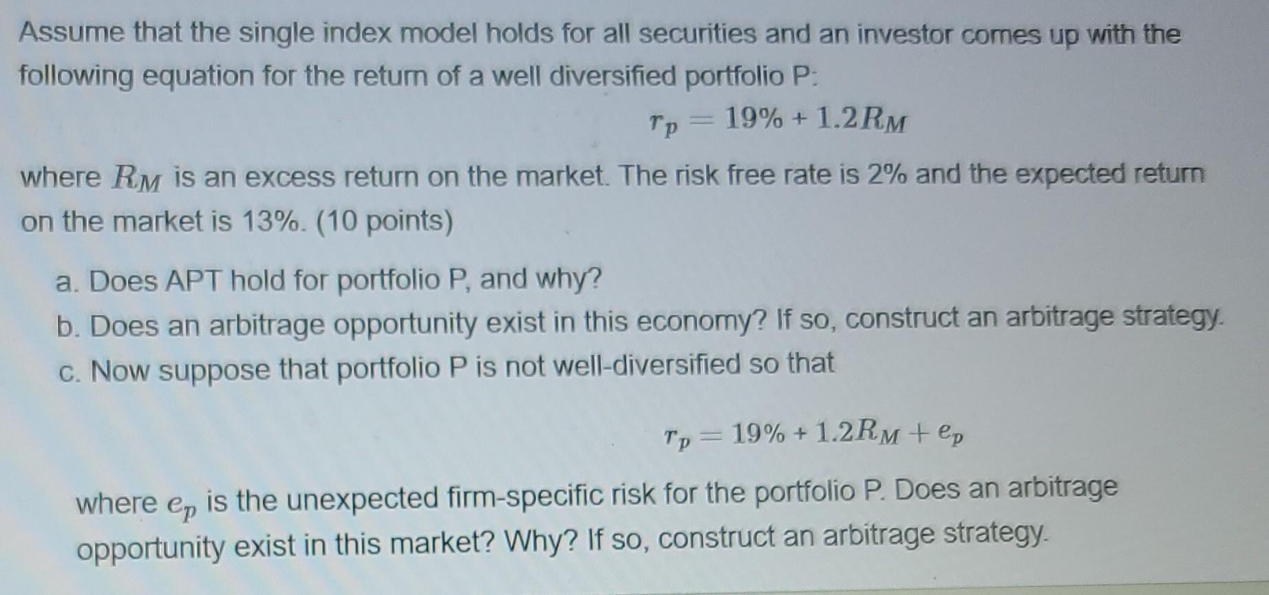 Solved Assume that the single index model holds for all | Chegg.com