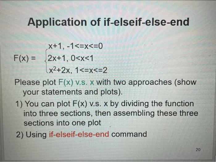 Solved Application of if-elseif-else-end X+1, -1