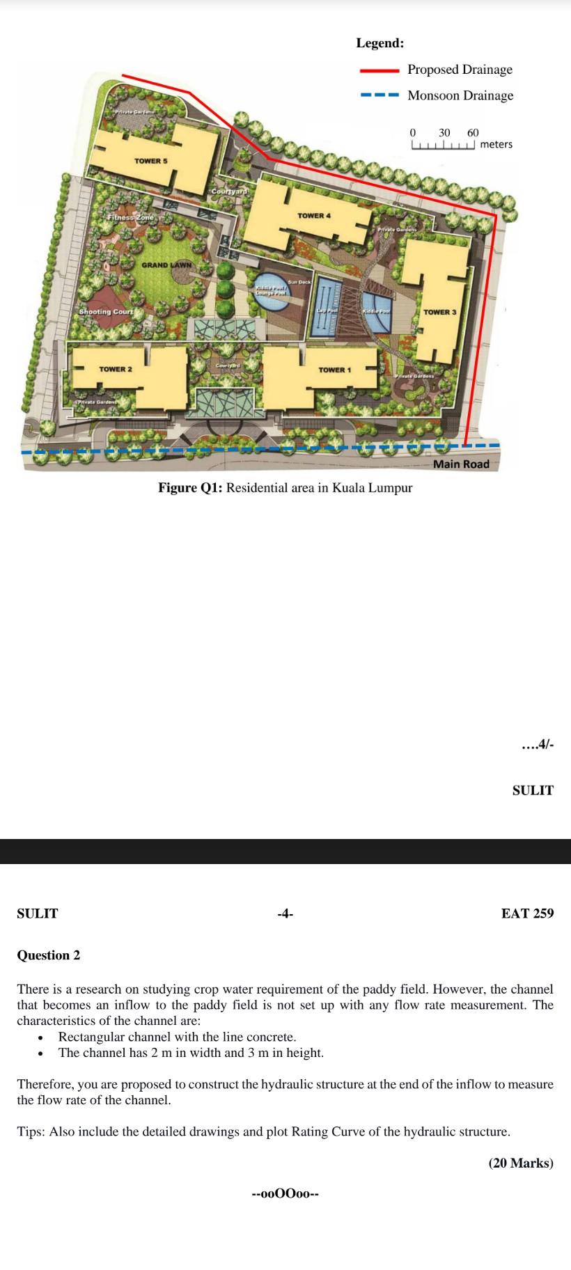 Solved Legend: Proposed Drainage ---Monsoon Drainage 0 30 60 | Chegg.com