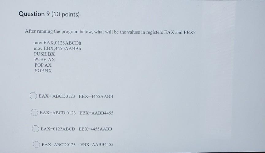 Solved Question 9 (10 points) After running the program | Chegg.com