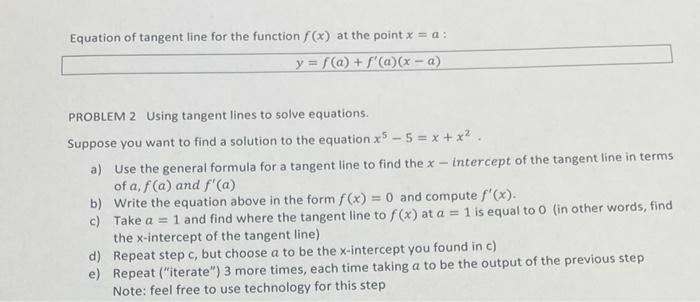 Solved Equation of tangent line for the function f(x) at the | Chegg.com