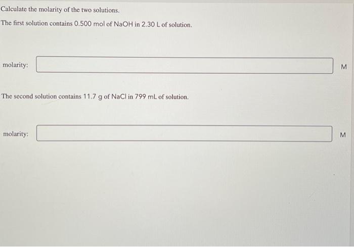Solved Calculate the molarity of the two solutions. The | Chegg.com