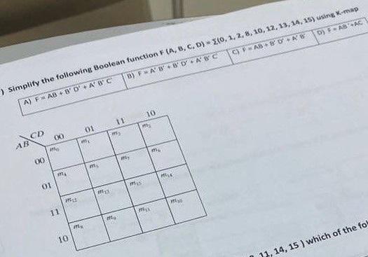 Solved Simplify The Following Boolean Function F A B C D
