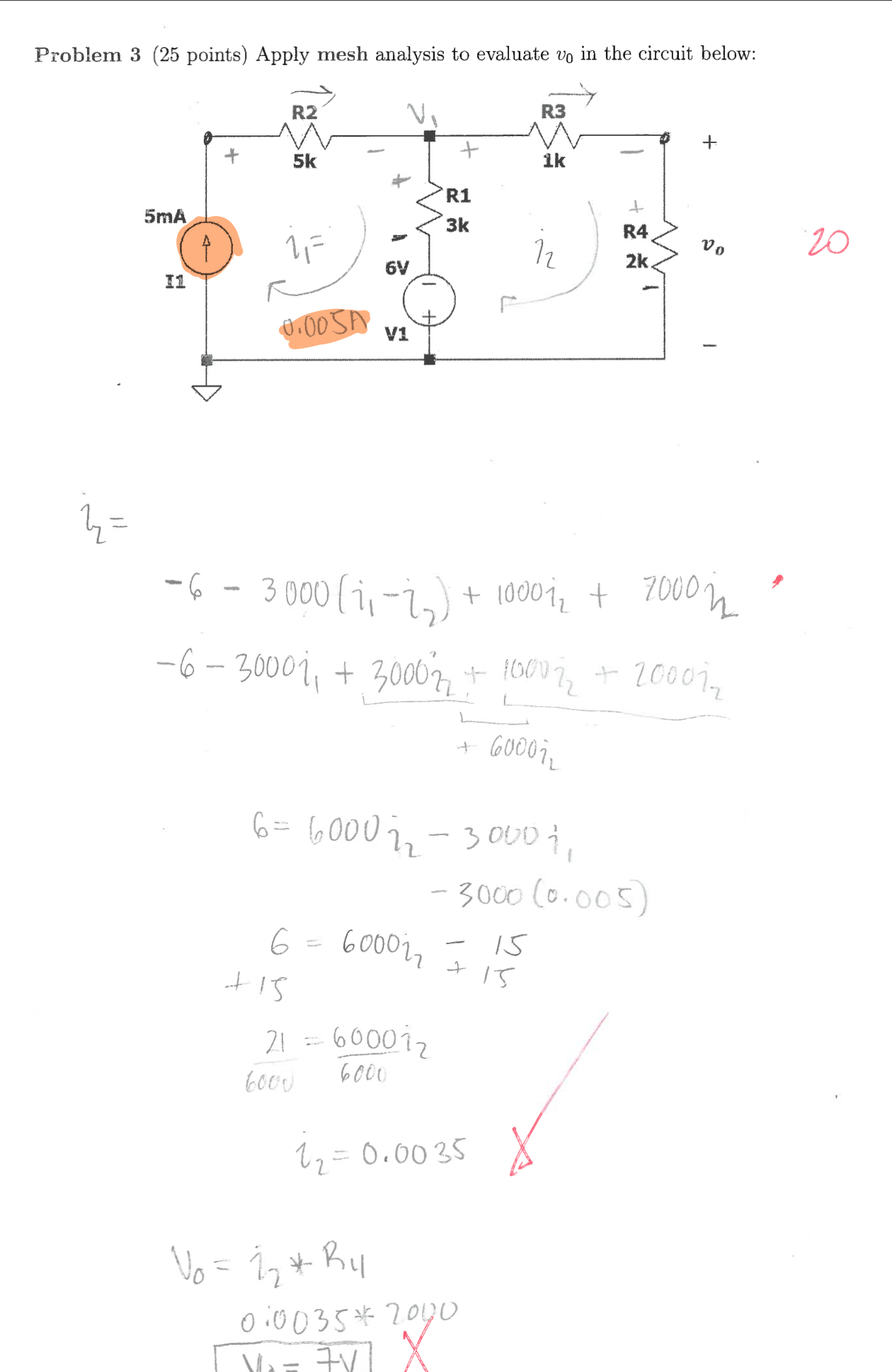 Solved Problem 3 (25 ﻿points) ﻿Apply mesh analysis to | Chegg.com