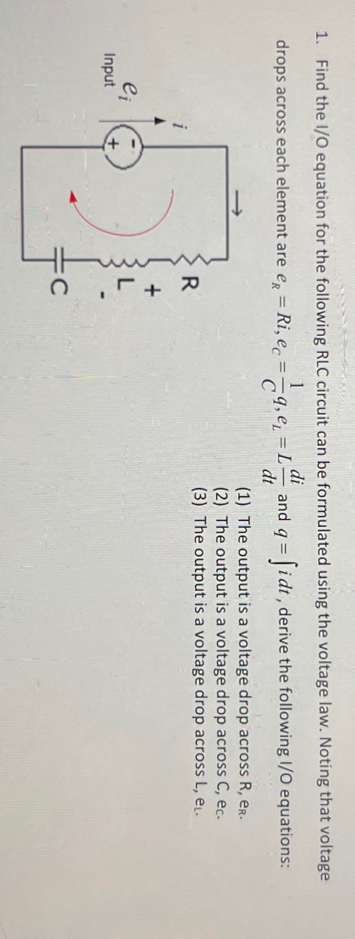 Solved Find the IO ﻿equation for the following RLC circuit | Chegg.com