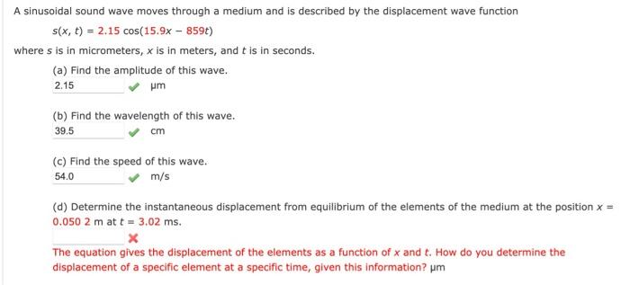 Solved sinusoidal sound wave moves through a medium and is | Chegg.com