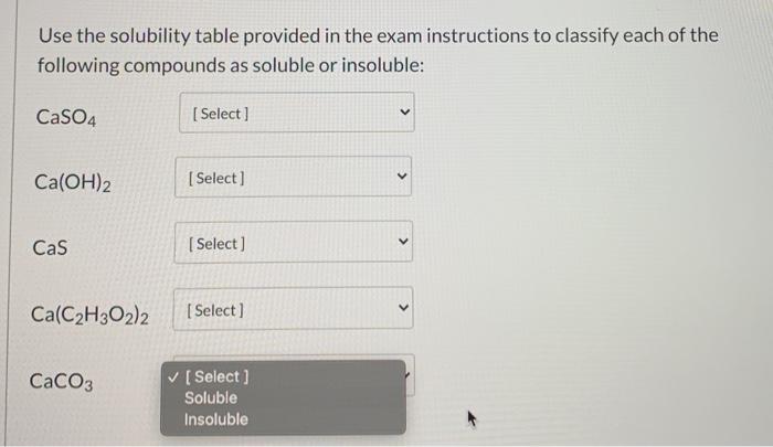 Solved Use the solubility table provided in the exam | Chegg.com