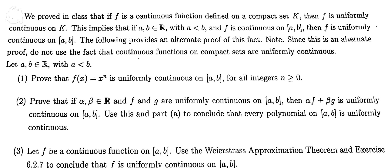 Solved We proved in class that if f ﻿is a continuous | Chegg.com