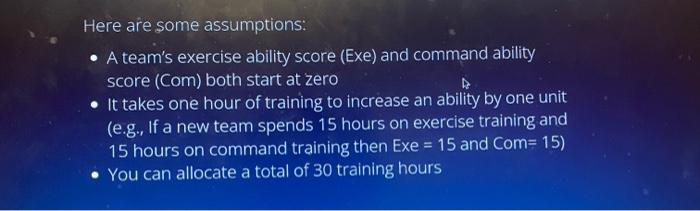 Here are some assumptions: - A team's exercise | Chegg.com