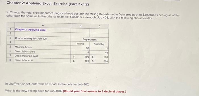 Chapter 2: Applying Excel: Exercise (Part 2 of 2) 2. | Chegg.com