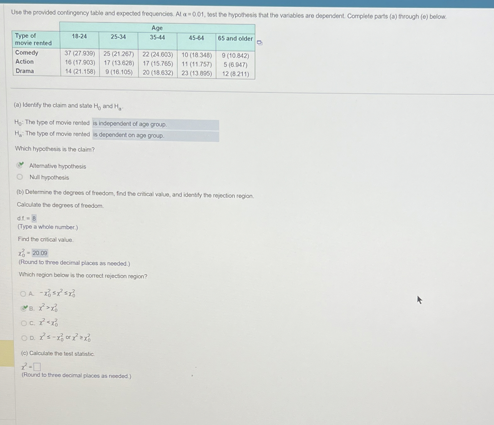 Solved Use the provided contingency table and expected | Chegg.com