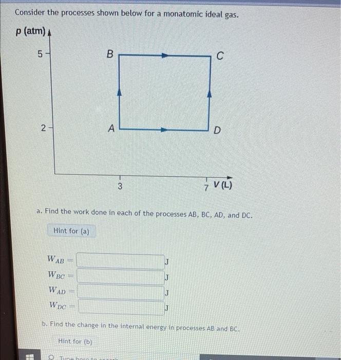 Solved Consider the processes shown below for a monatomic | Chegg.com