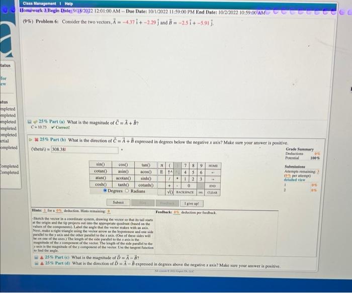 Solved 9\%) Problem 6: Consider the two vectors. | Chegg.com Solved 9\%) Problem 6: Consider the two vectors. | Chegg.com