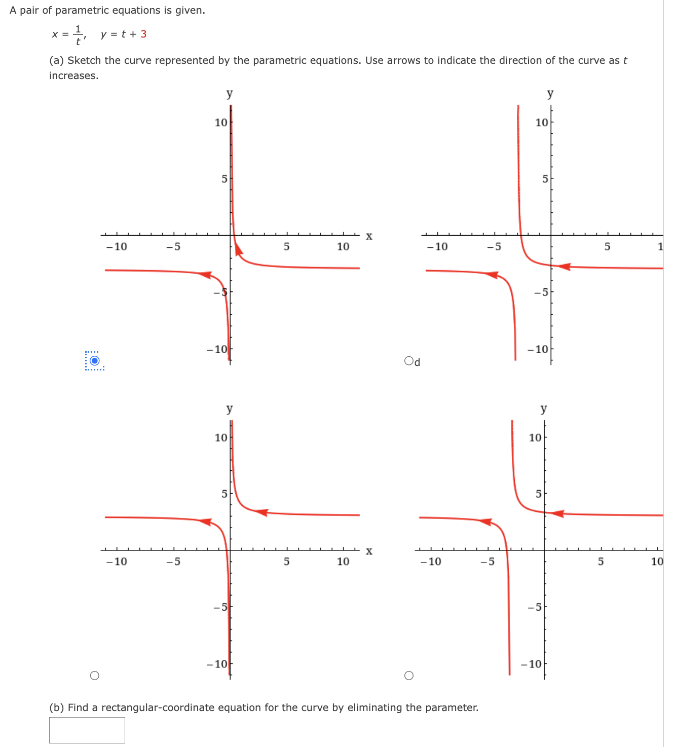 Solved A pair of parametric equations is given.x=1t,y=t+3(a) | Chegg.com