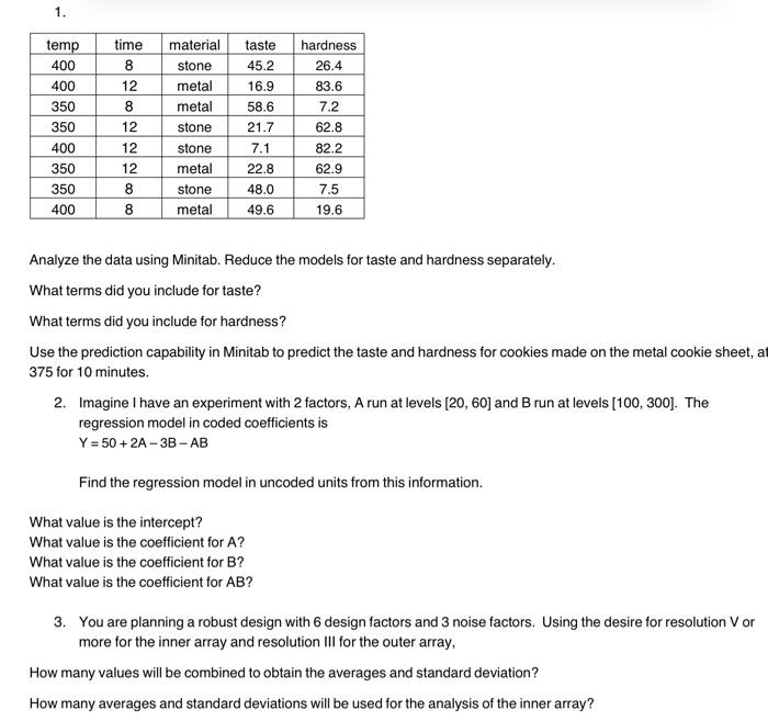 Solved Analyze the data using Minitab. Reduce the models for | Chegg.com