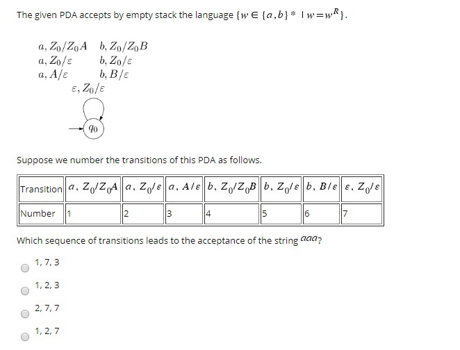 Solved The given PDA accepts by empty stack the language {w | Chegg.com