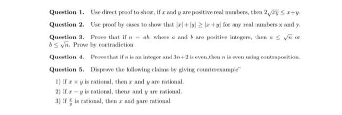 Solved Question 1. Use direct proof to show, if x and y are | Chegg.com