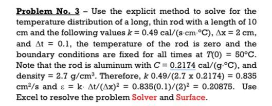 Solved Problem No. 3 - Use the explicit method to solve for | Chegg.com
