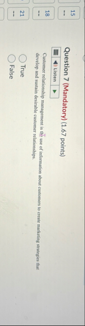 Solved 15Question 7 (Mandatory) (1.67 ﻿points)18Customer | Chegg.com