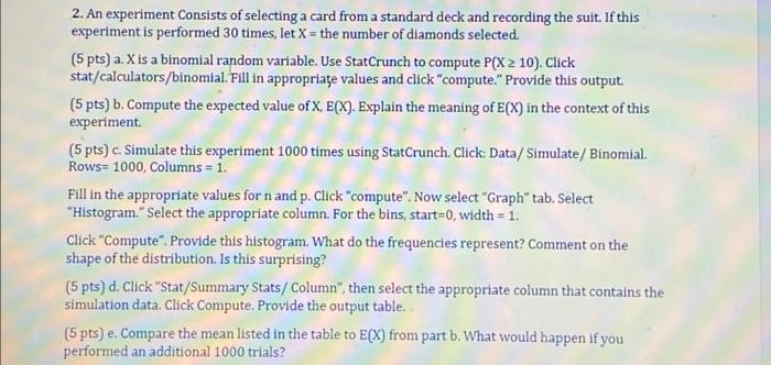 Solved 2. An experiment Consists of selecting a card from a | Chegg.com