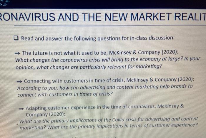 Solved RONAVIRUS AND THE NEW MARKET REALIT Read and answer | Chegg.com