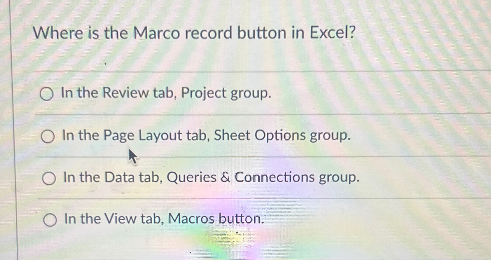 Solved Where is the Marco record button in Excel?In the | Chegg.com