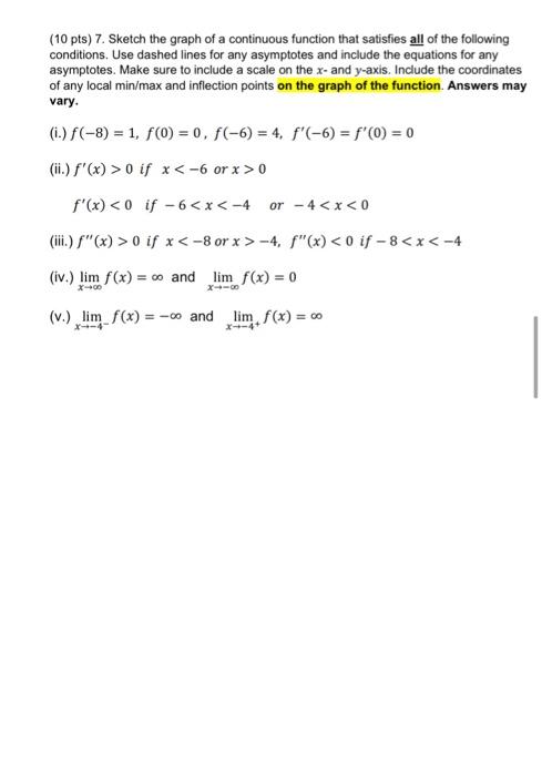 Solved (10 pts) 7. Sketch the graph of a continuous function | Chegg.com