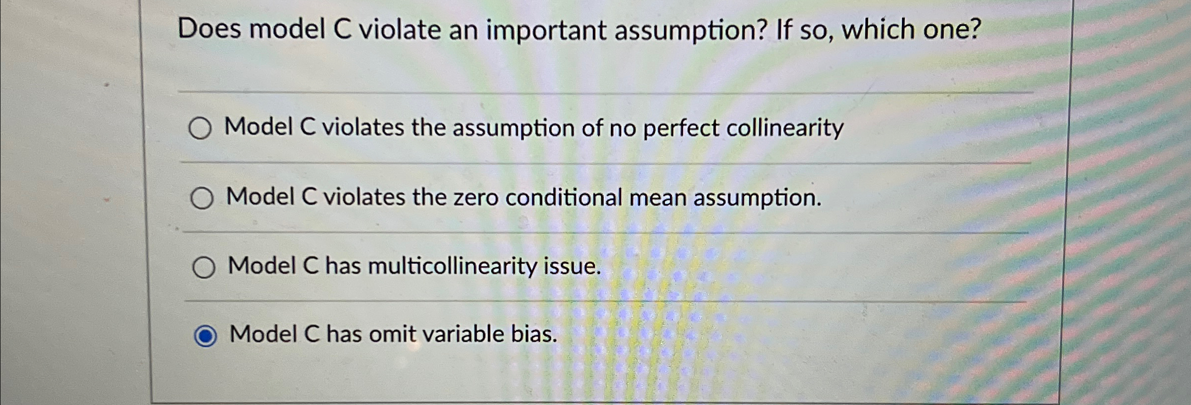 Solved Does model C ﻿violate an important assumption? If so, | Chegg.com
