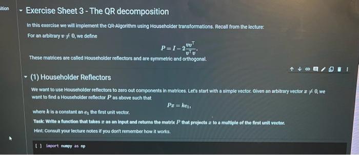 Solved application of householder reflectors/python task: | Chegg.com