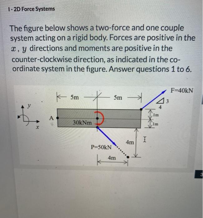 Solved 1 - 2D Force Systems The figure below shows a | Chegg.com