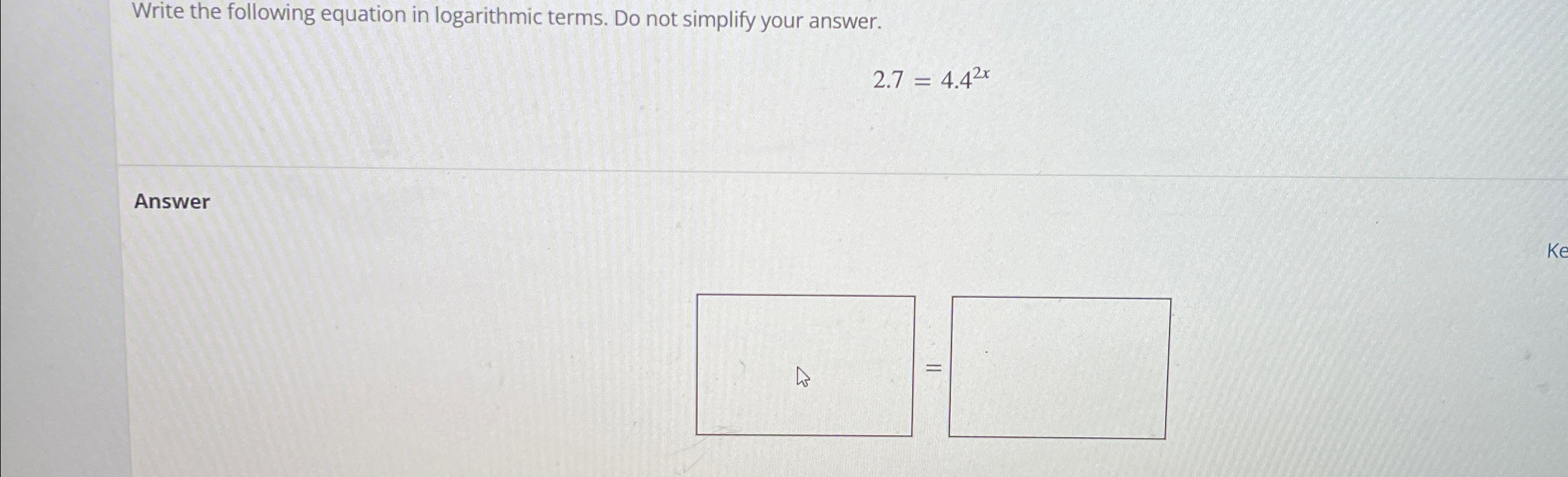 Solved Write the following equation in logarithmic terms. Do | Chegg.com