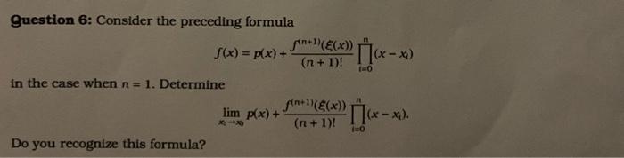 Solved Question 6: Consider the preceding formula | Chegg.com