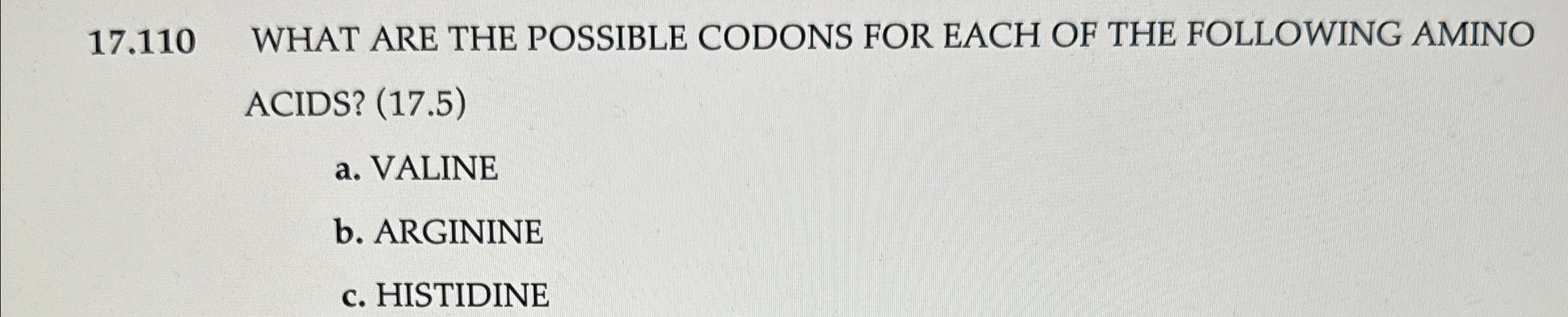 Solved 17.110 ﻿WHAT ARE THE POSSIBLE CODONS FOR EACH OF THE | Chegg.com
