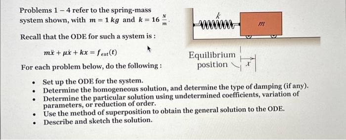Solved Problems 1−4 refer to the spring-mass system shown, | Chegg.com