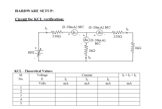HARDWARE SETUP:Circuit for KCL verification:KCL - | Chegg.com