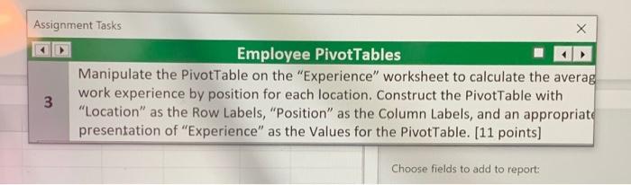 Solved Assignment Tasks Х Employee Pivot Tables Manipulate | Chegg.com