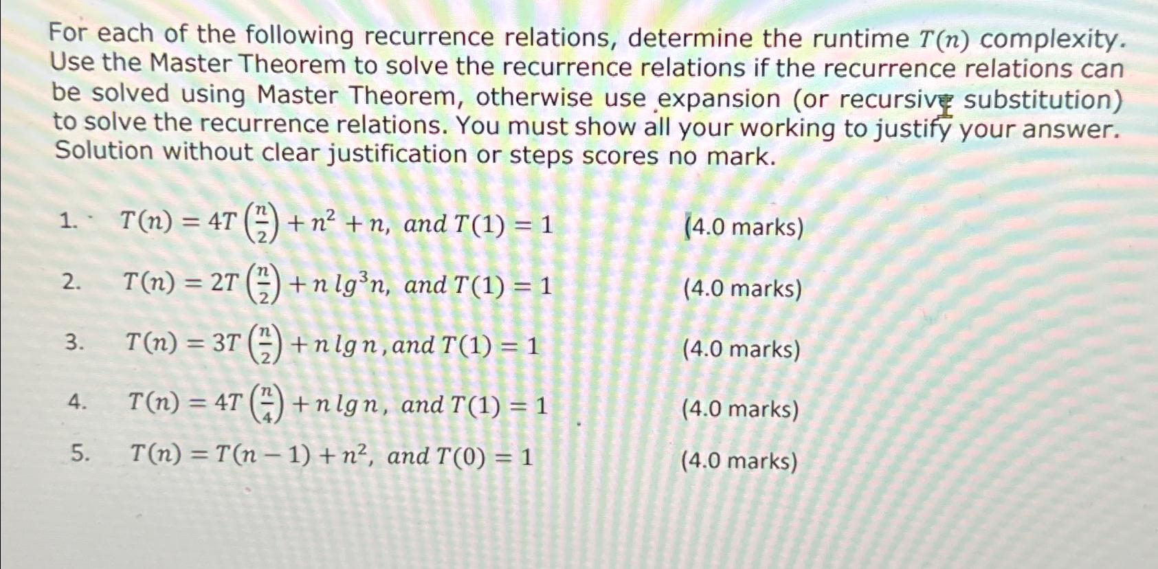 Solved For each of the following recurrence relations, | Chegg.com