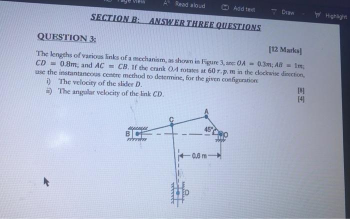 Solved [12 Marks] The lengths of various links of a | Chegg.com