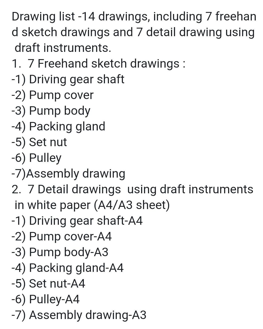 Solved Drawing list -14 drawings, including 7 freehan d | Chegg.com