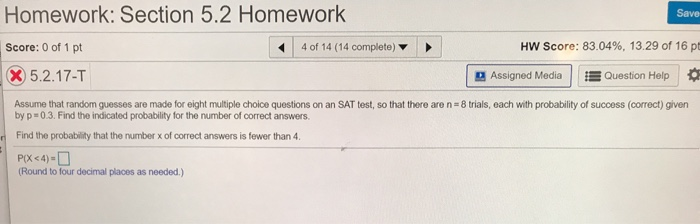 Solved Save Homework Section 5 2 Homework Score 0 Of 1 Pt