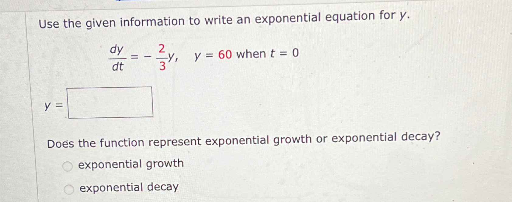 Solved Use the given information to write an exponential | Chegg.com