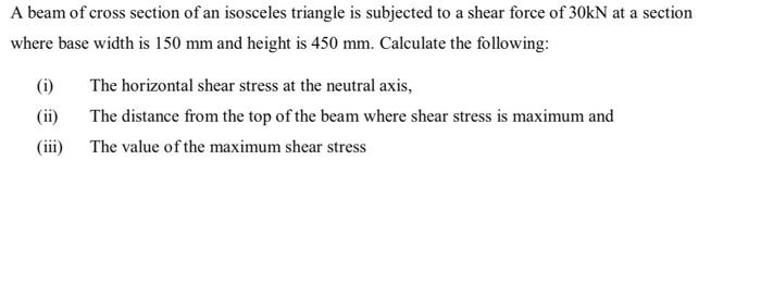 Solved A beam of cross section of an isosceles triangle is | Chegg.com