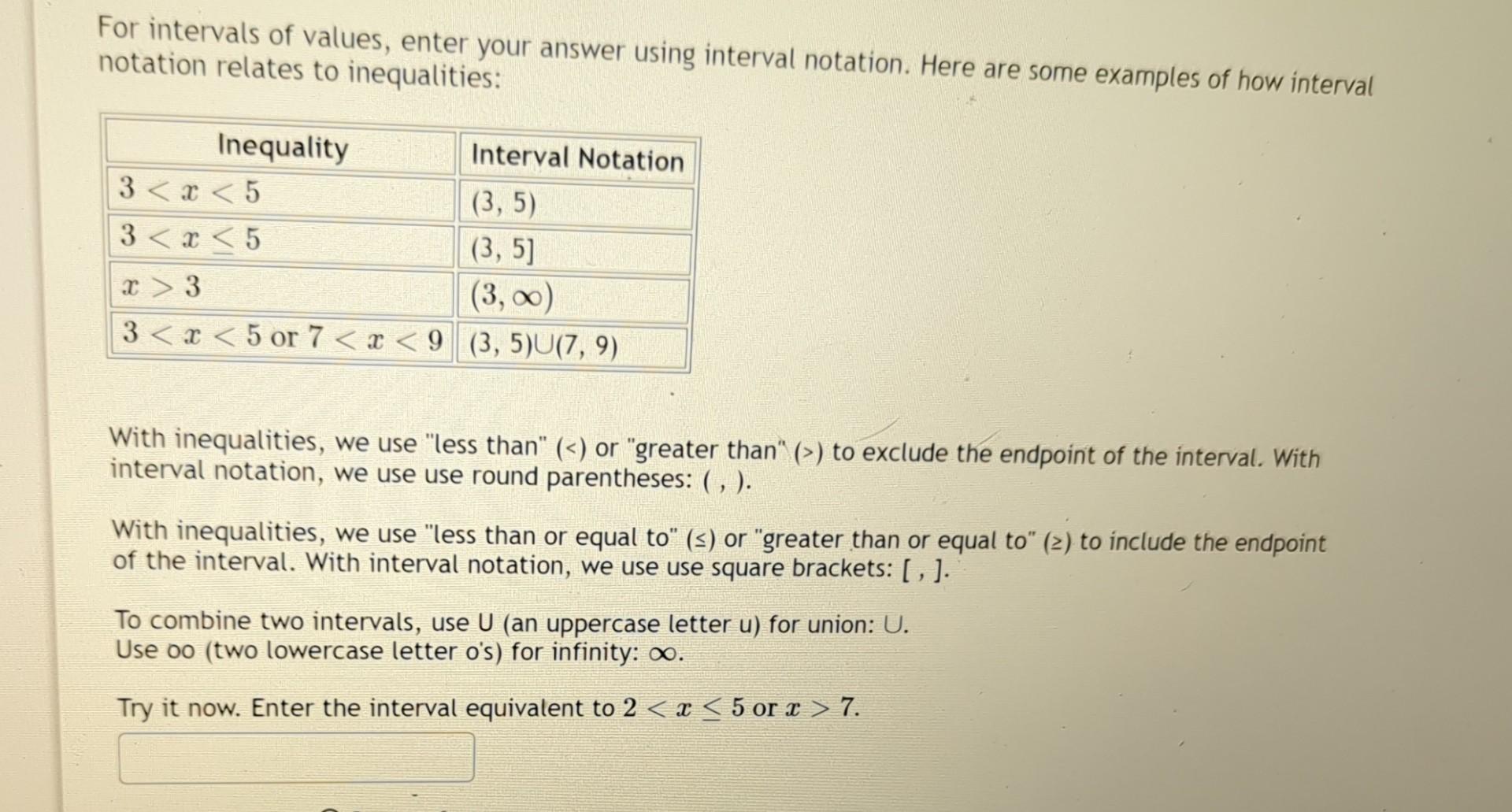Solved For intervals of values, enter your answer using | Chegg.com