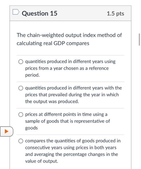 Solved Question 15 1.5 pts The chain-weighted output index | Chegg.com