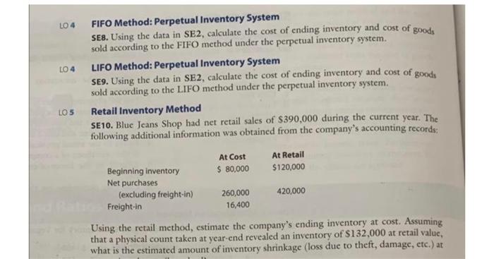 Solved LO 4 FIFO Method: Perpetual Inventory System SE8. | Chegg.com
