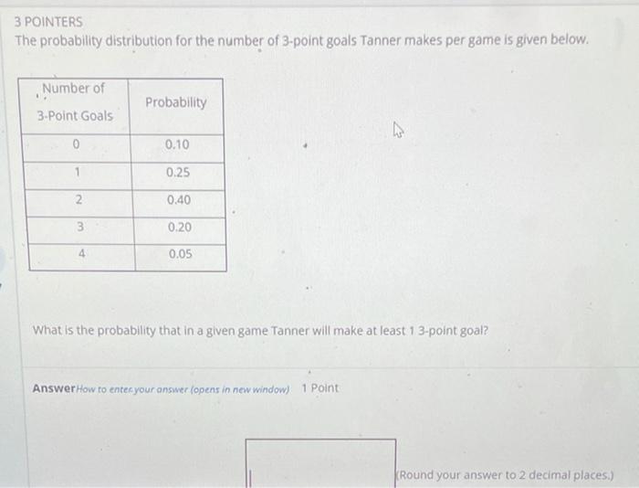 Solved 3 POINTERS The probability distribution for the | Chegg.com